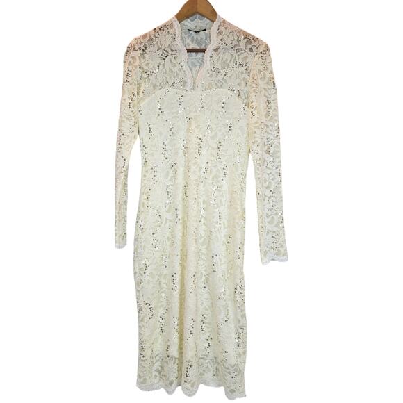 MARINA | Dresses | Nwt Marina Lace Sequin Ivory Dress Formal Scalloped ...